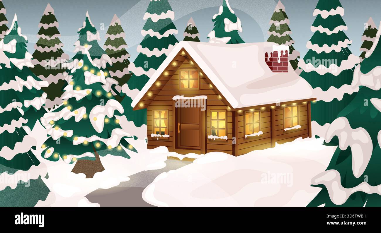 Cozy wooden cabin decorated Stock Vector Images - Alamy