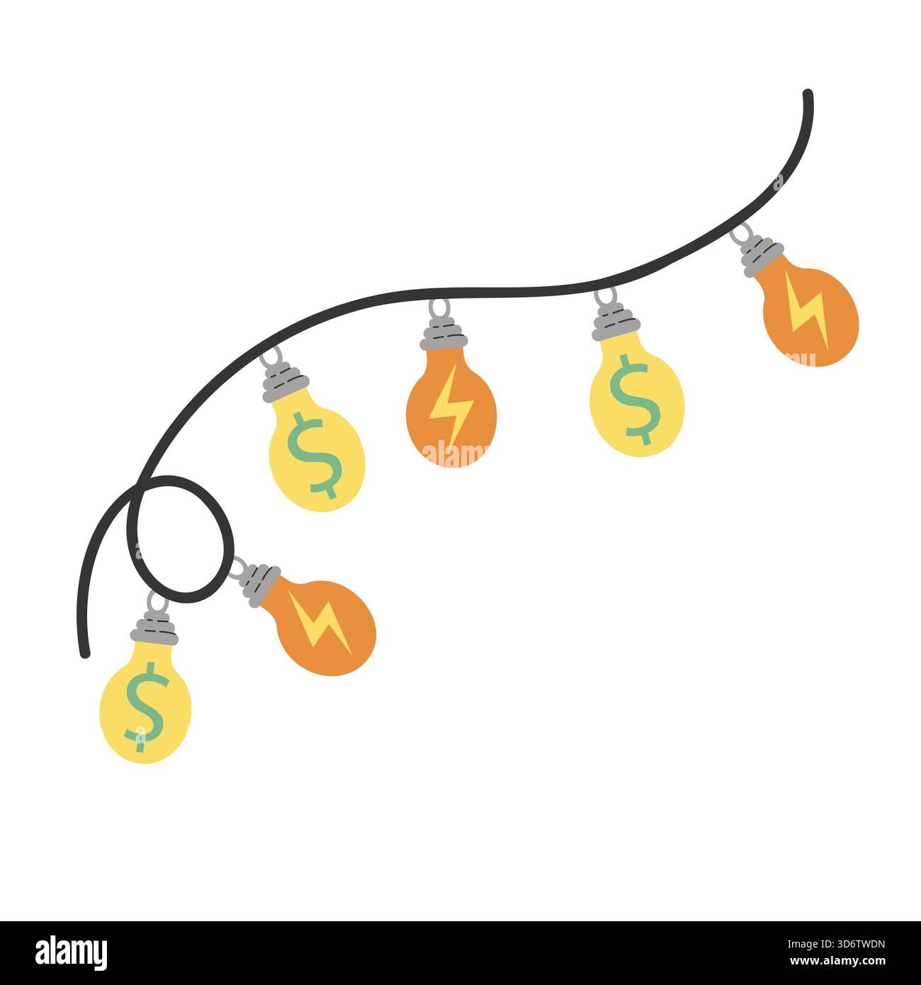 Garland with light bulbs. Light fixture with dollar and energy symbols ...
