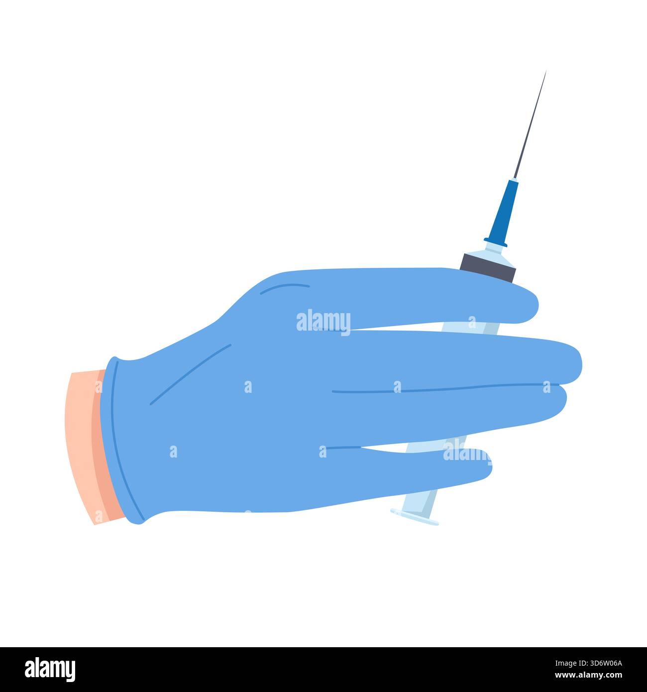 Blue gloved hand holding syringe for injection on white isolated ...