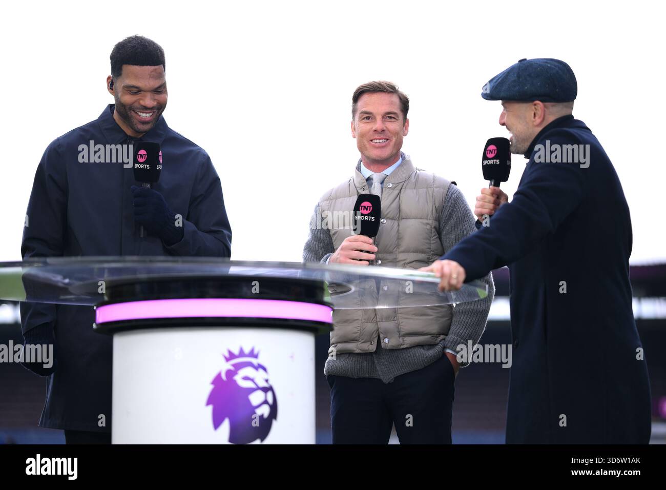 Burnley manager Scott Parker (centre) speaks to TNT Sports commentators ...