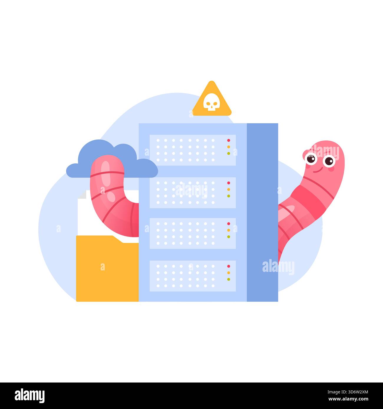 Isolated cartoon worm attacking cloud server and data folder in ...
