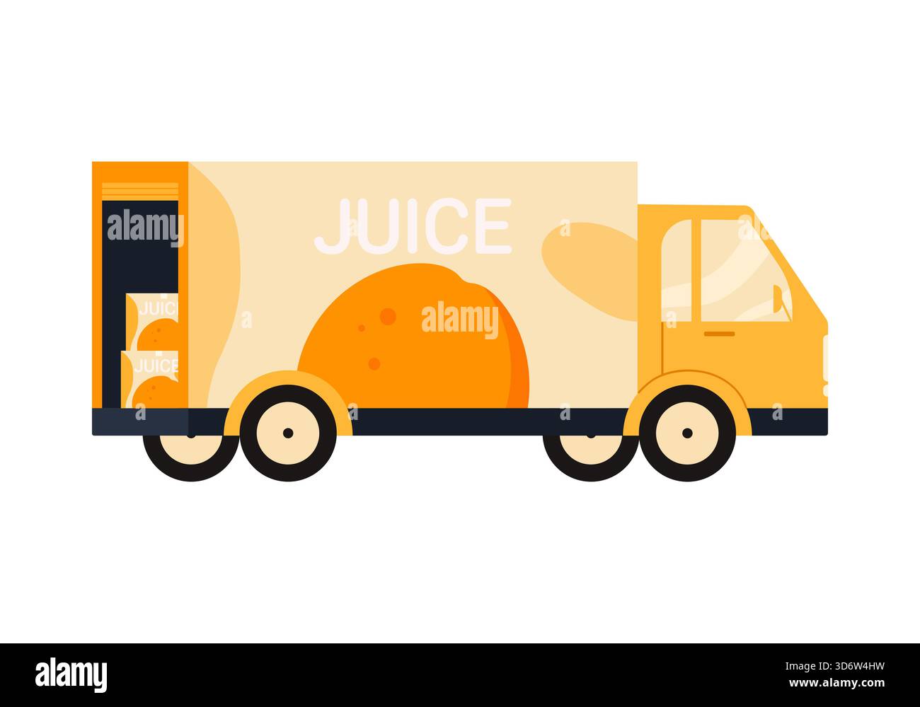 Flat isolated delivery truck with orange juice boxes for beverage ...