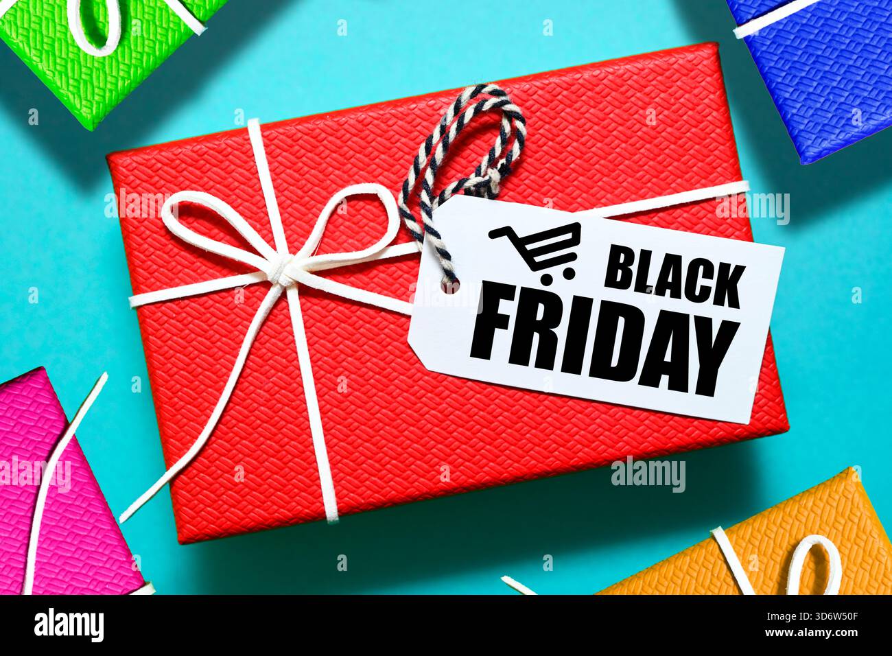 Gift box with label and lettering black friday, photomontage Stock ...