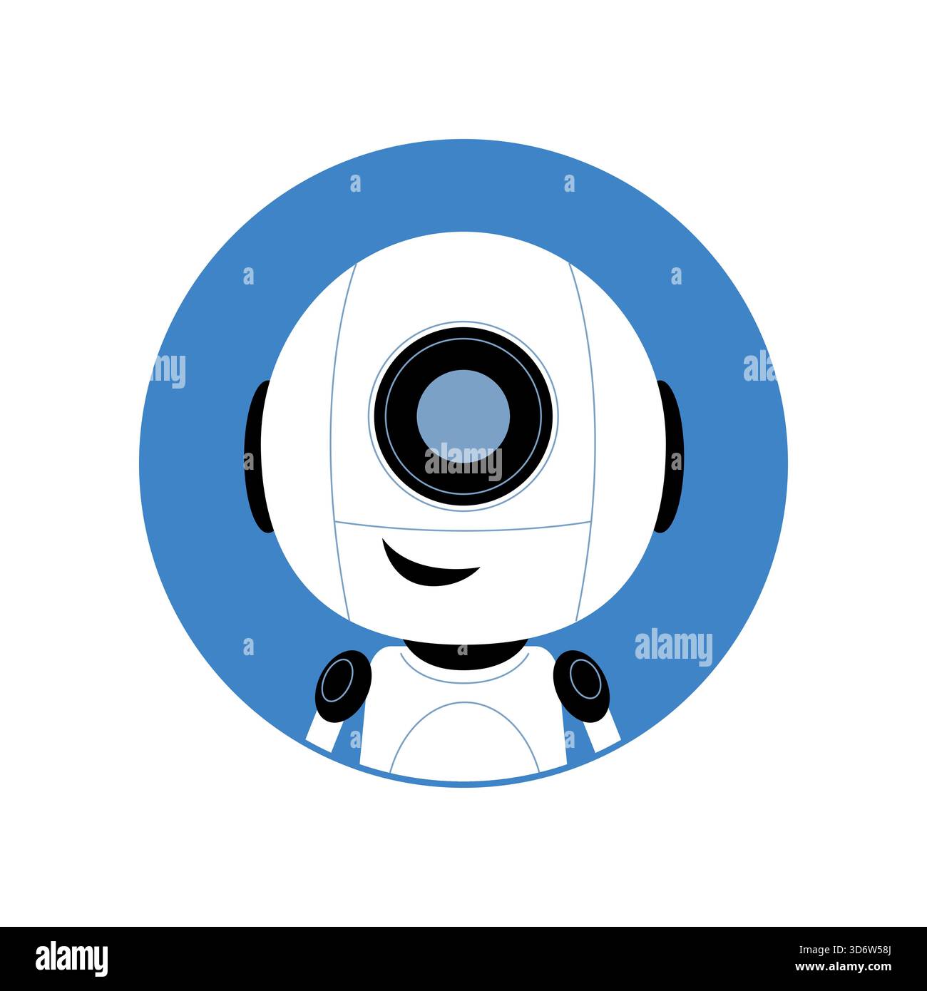 Friendly blue robot character icon with a smiling face on a white ...