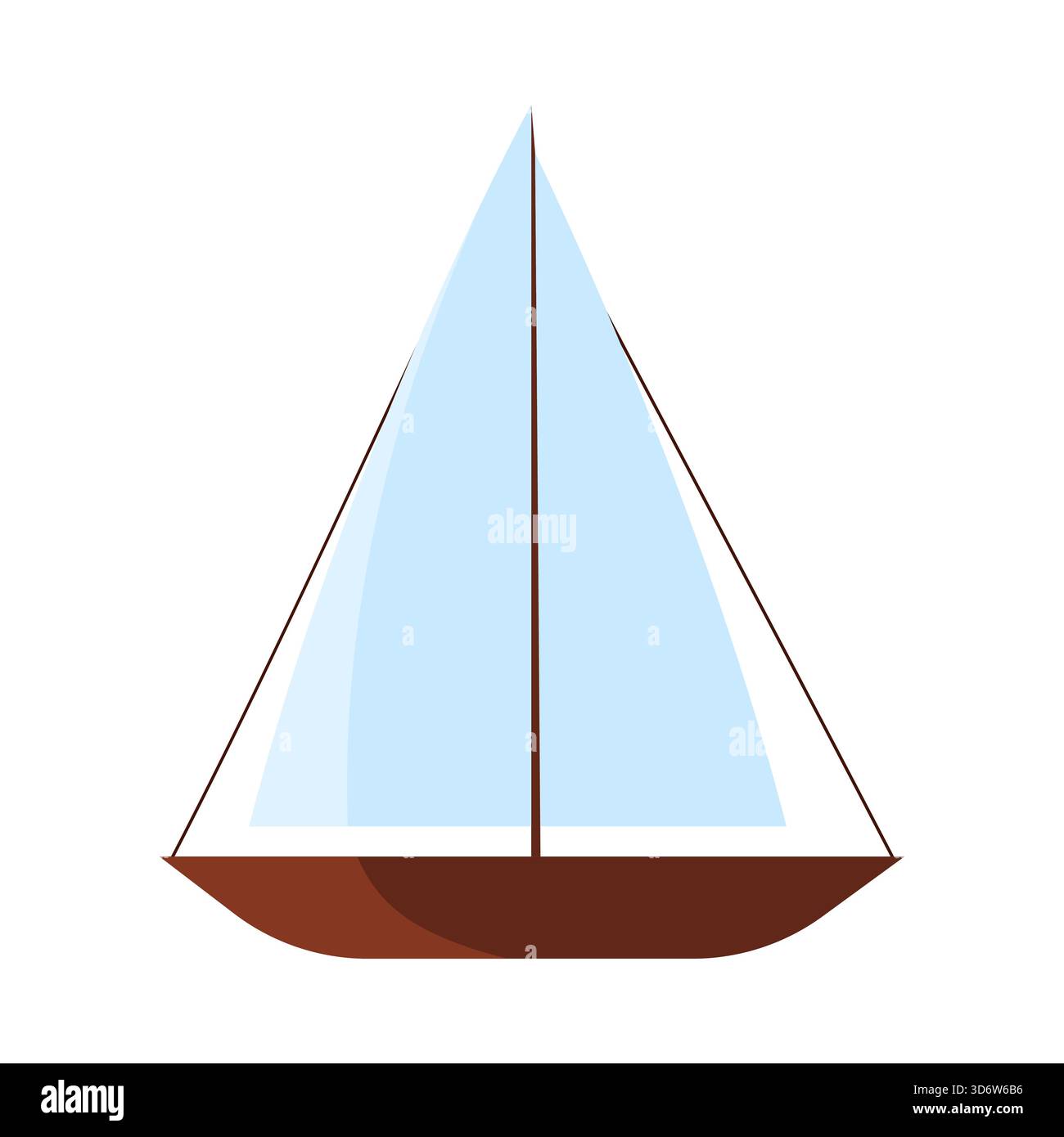 Minimalist isolated sailboat with blue sails and brown hull on white ...