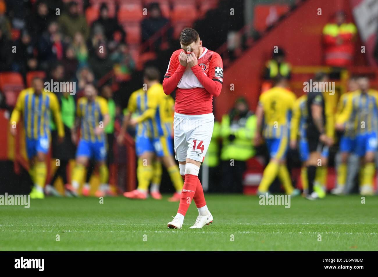 London, England. 22nd Nov 2025. Sonny Carey reacts after Finn Azaz ...