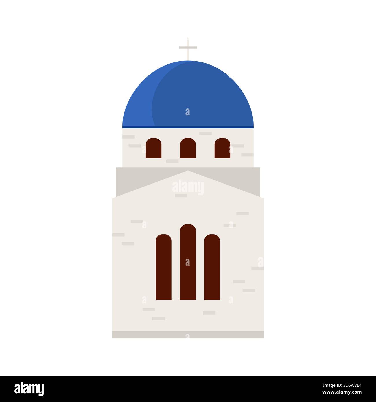 Minimal flat design of a Cyprus church with blue dome on white isolated ...