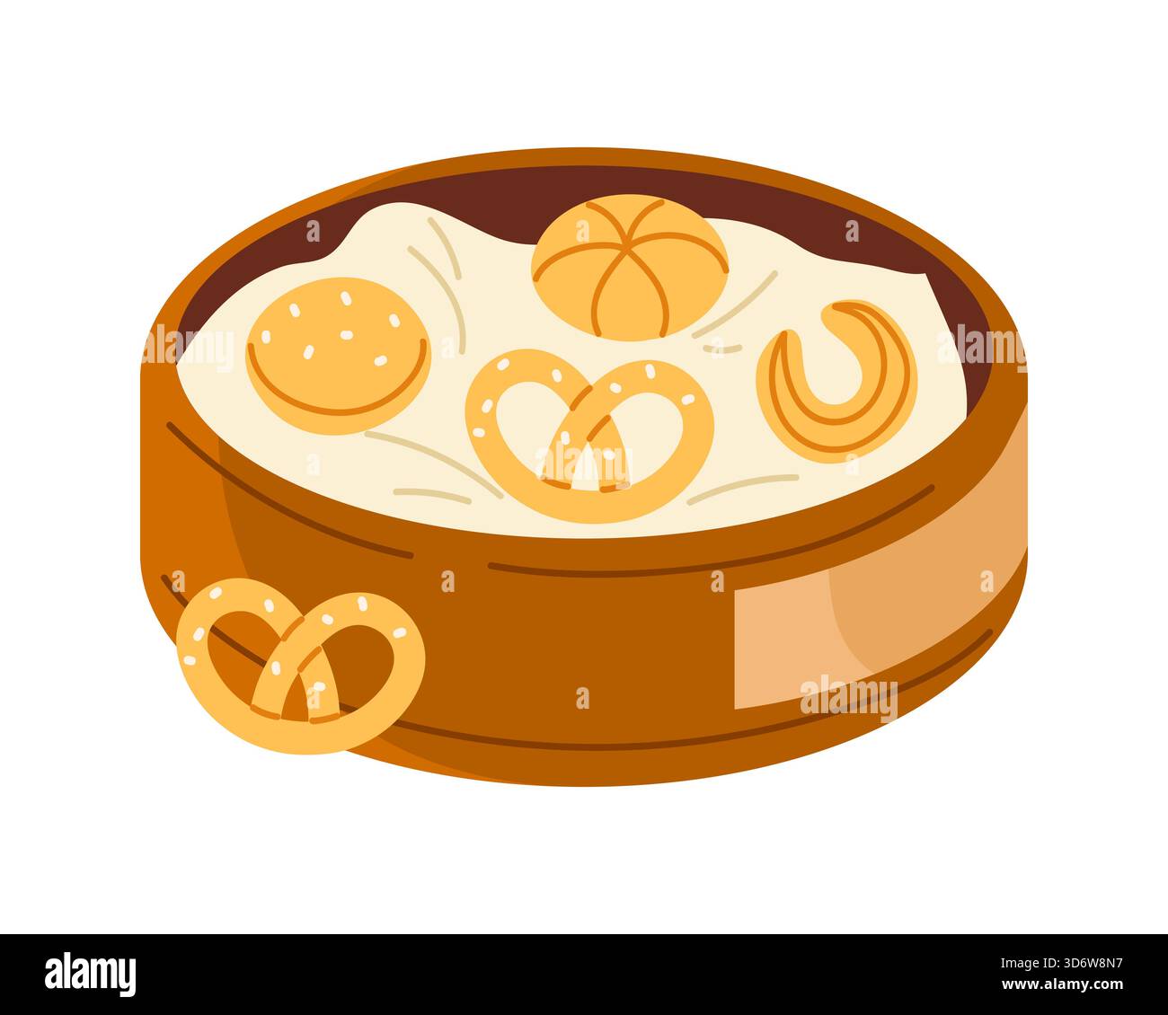 Assorted Danish butter cookies in a round wooden box isolated on white ...