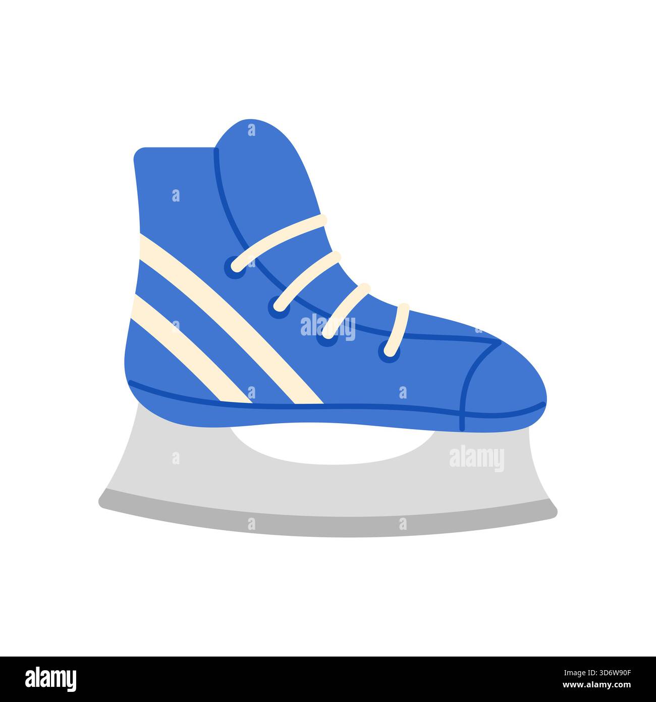 Blue ice skate boot with laces and stripes on white isolated background ...