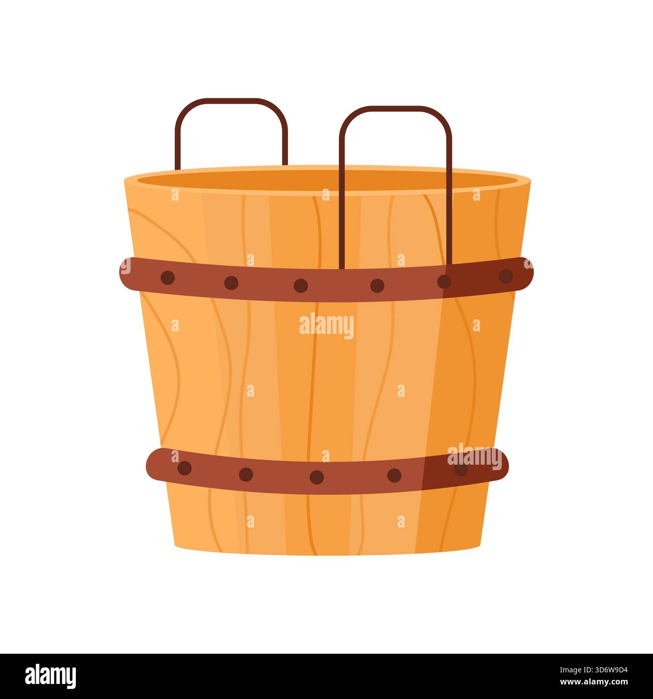 Classic Finnish sauna wooden bucket with metal handles on white ...