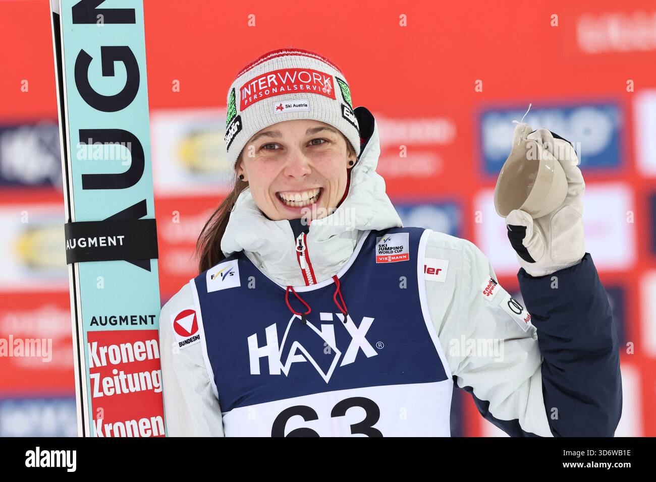 Austria's Lisa Eder celebrates after finishing third in the women's ...