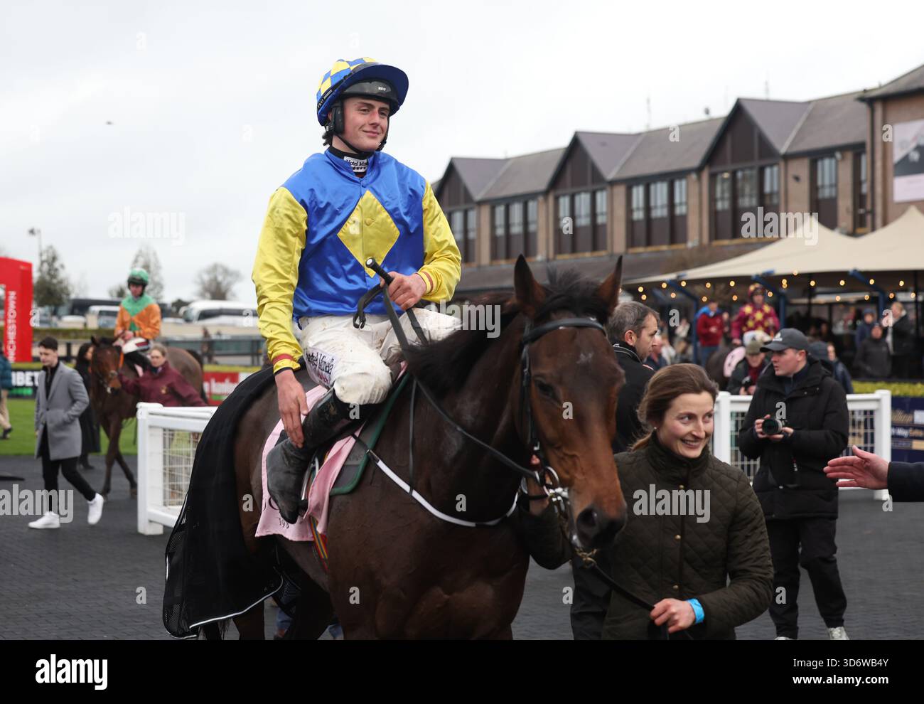Jockey Daniel King on Oscars Brother is led in after they won the ...