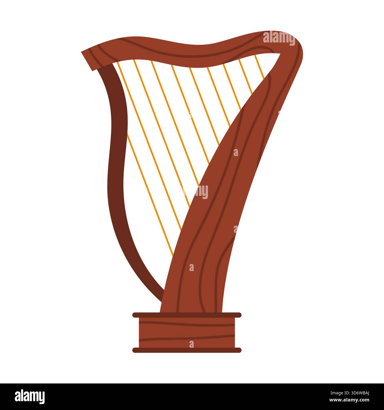 Traditional Irish harp icon in brown wood design, isolated on white ...