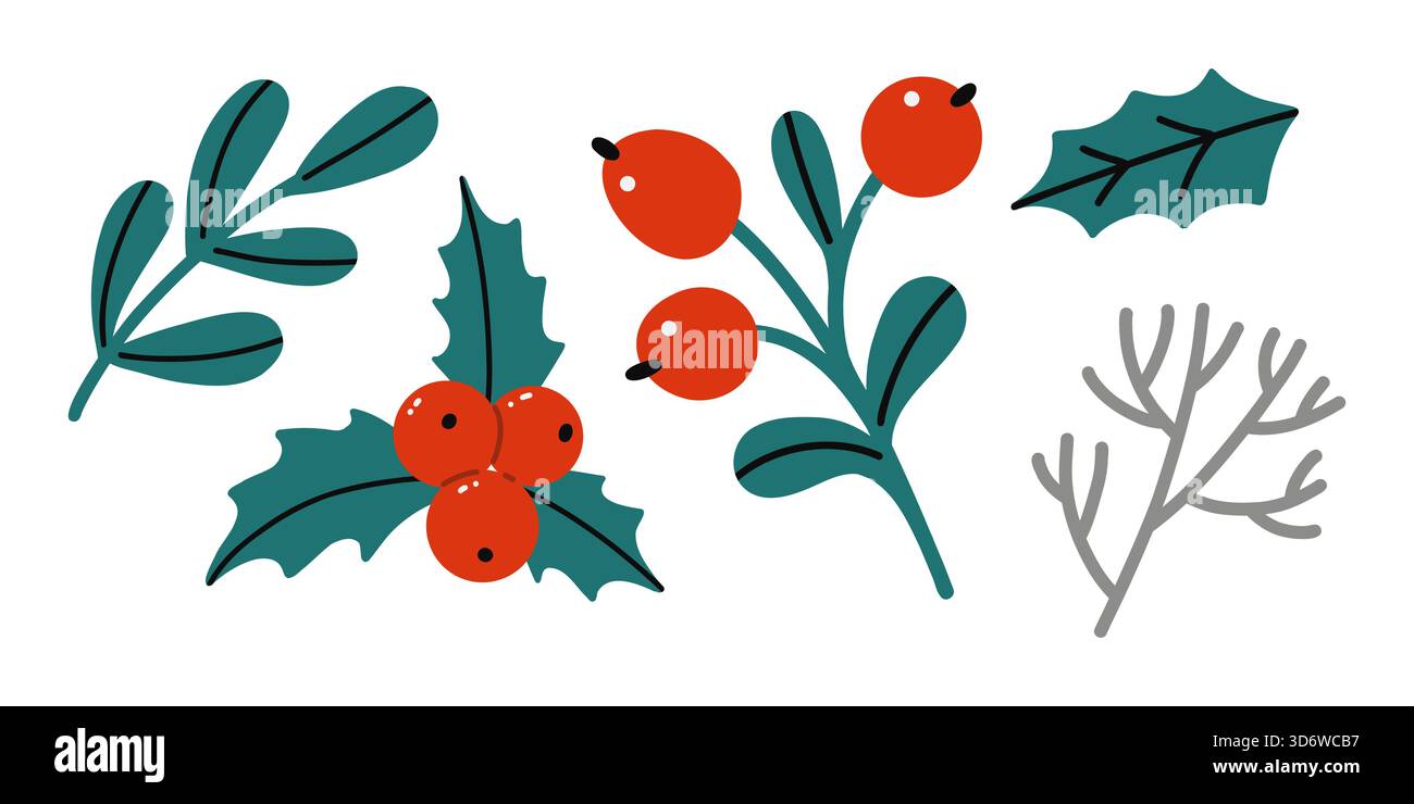 Flat mistletoe branch holiday Stock Vector Images - Alamy