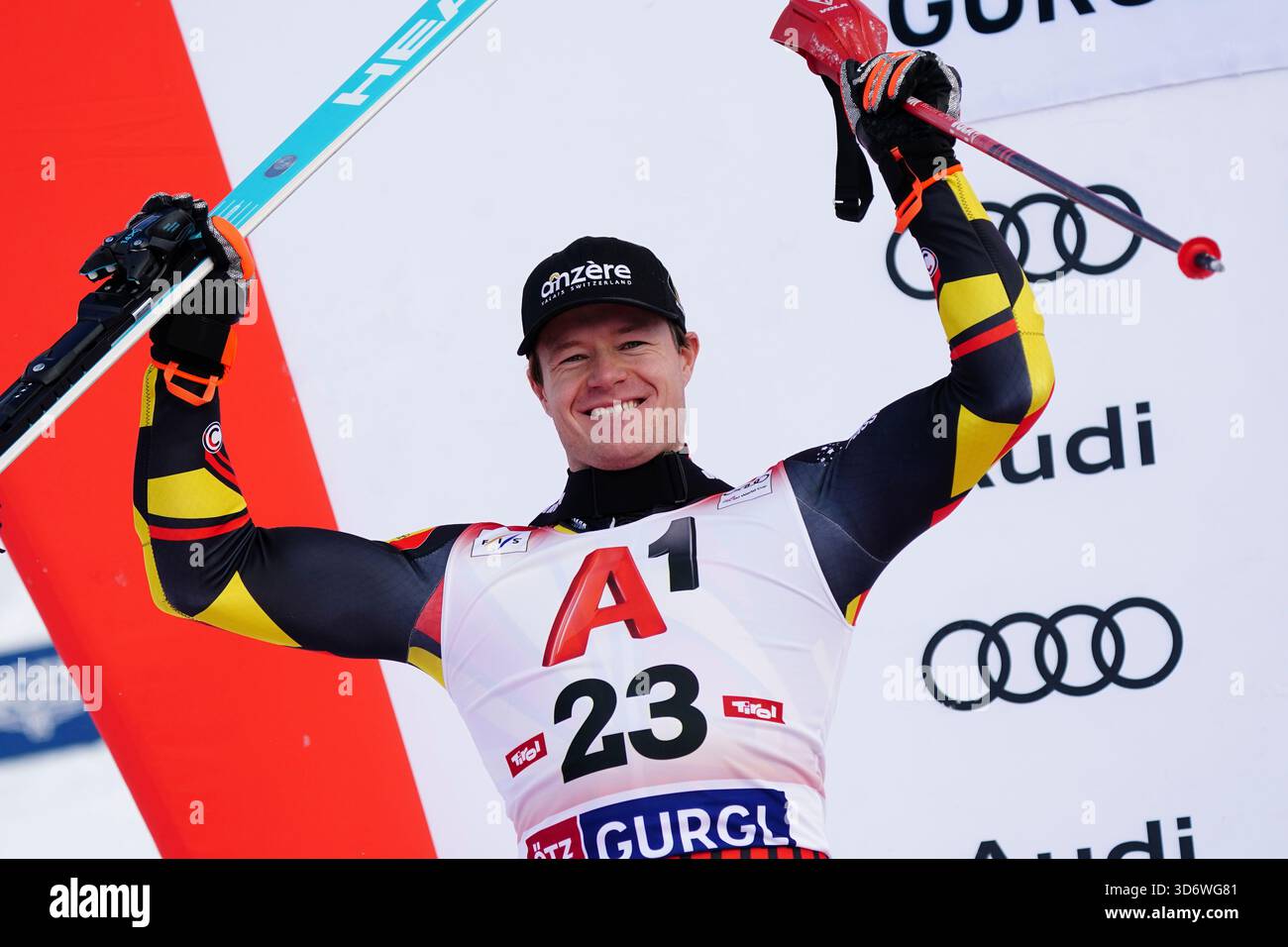 Belgium's Armand Marchant celebrates on the podium after taking second ...