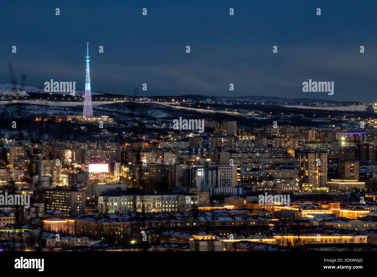 Murmansk, Russia - March 11, 2025: Panoramic night view of residential ...