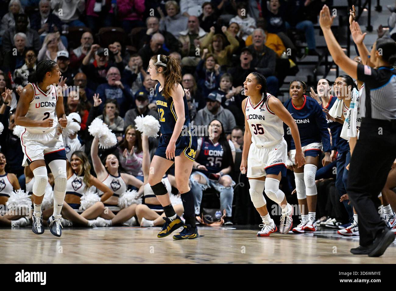 UConn guard Azzi Fudd (35) reacts toward UConn guard KK Arnold (2 ...