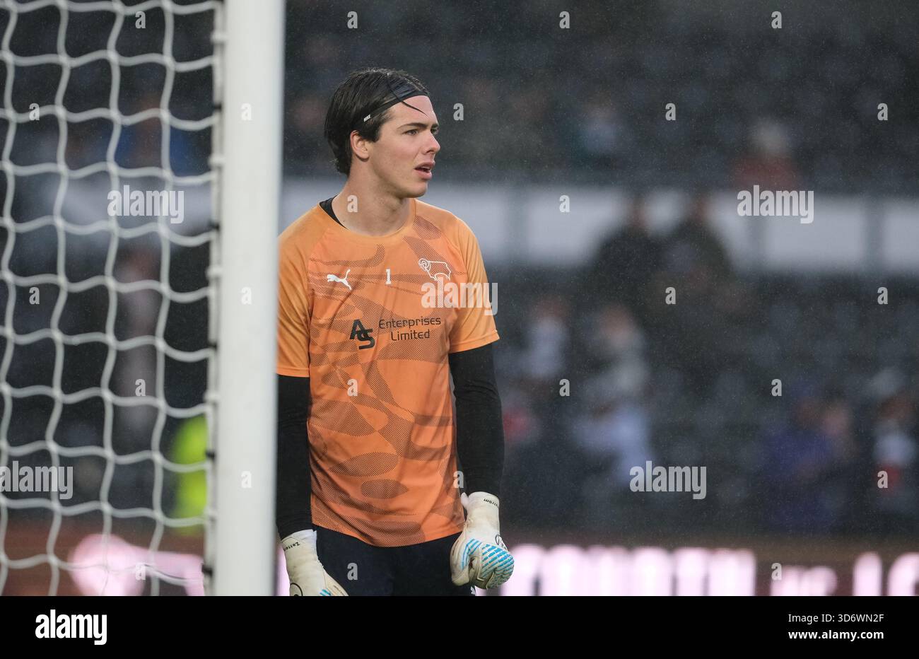 Jacob Widell Zetterstron of Derby County during the pre-match warm-up ...