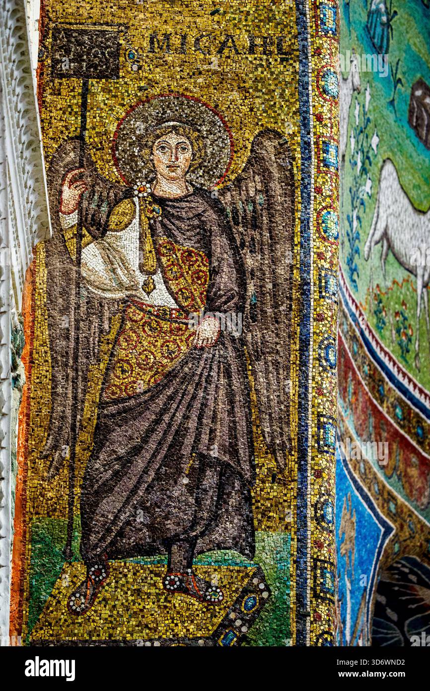 Detail of the apse triumphal arch mosaic depicting Archangel Michael ...