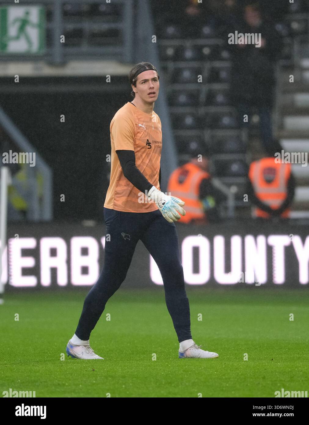 Jacob Widell Zetterstron of Derby County during the pre-match warm-up ...