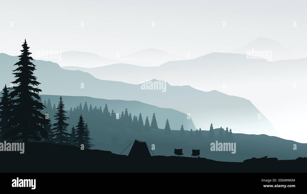 Panorama misty morning in Stock Vector Images - Alamy