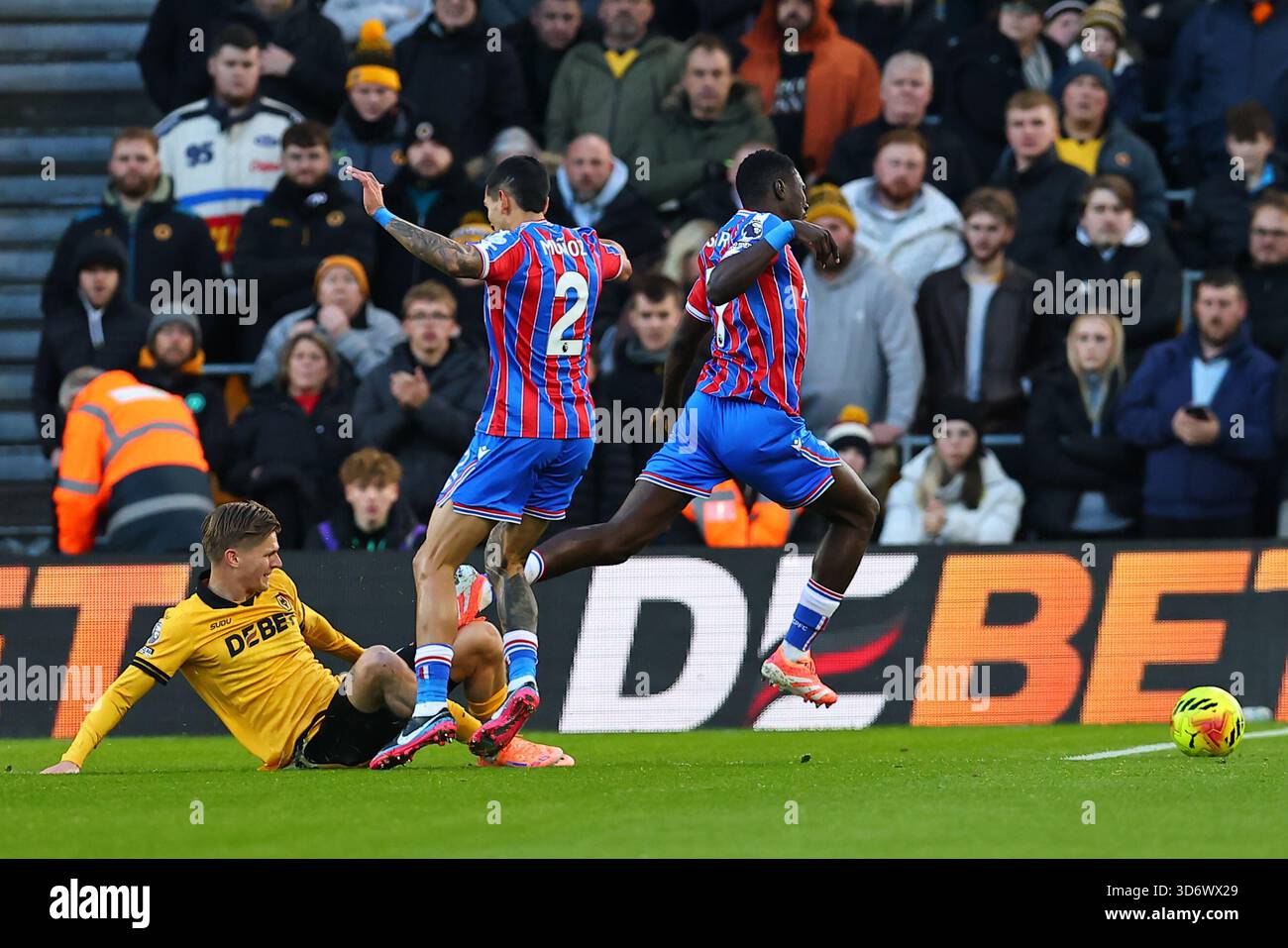 Ismaila Sarr of Crystal Palace is fouled by David Moller Wolfe of ...