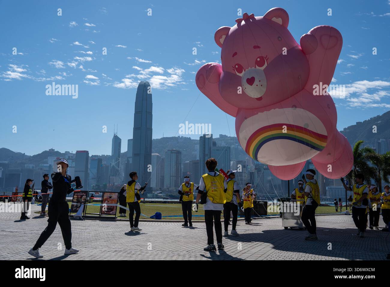 A Care Bears Balloon during the Rehearsal for the Merry Ballon parade ...