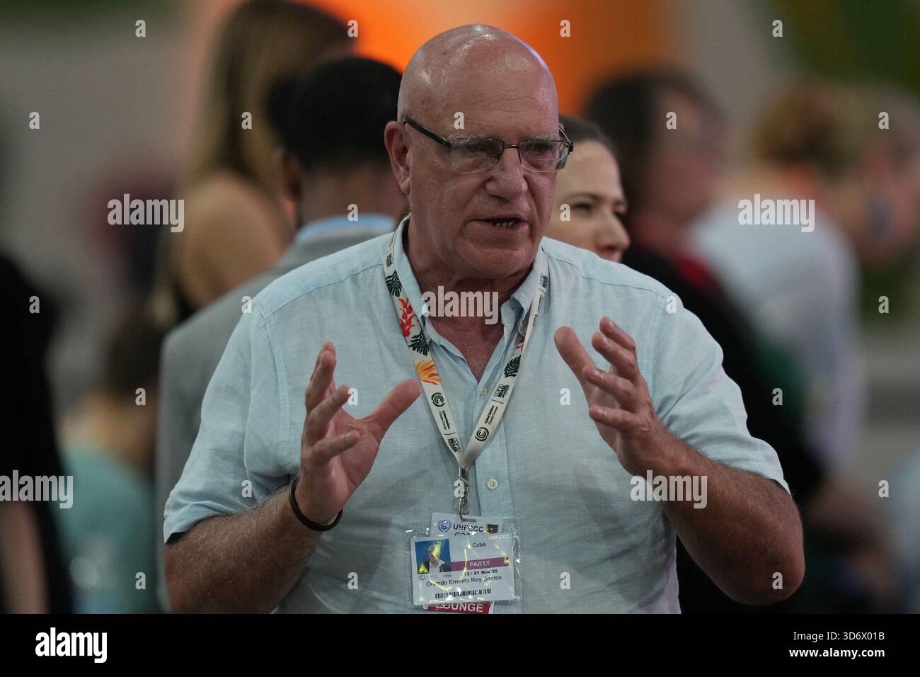 Orlando Ernesto Rey Santos, of Cuba, talks he waits for the start of a ...