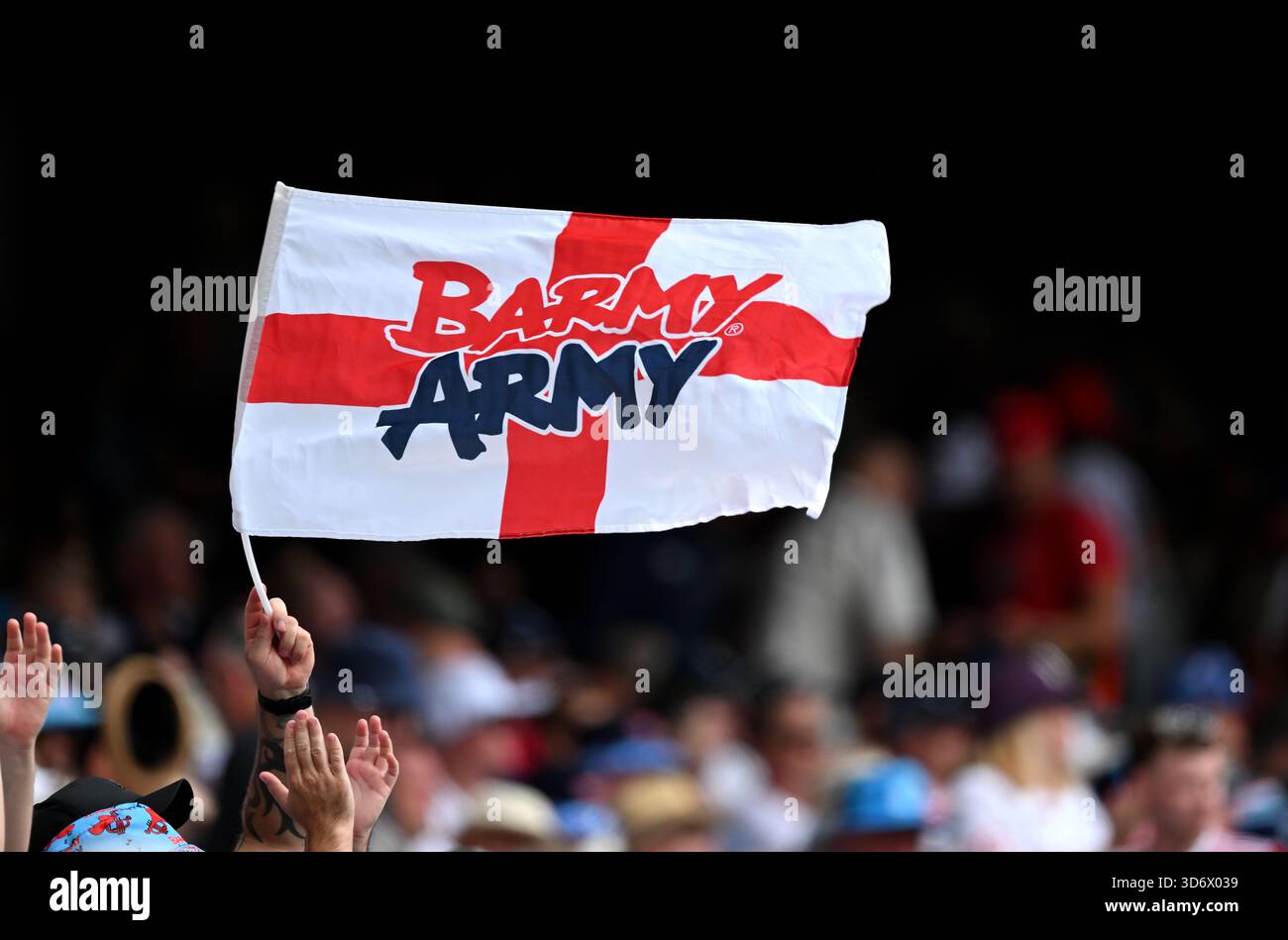 An England fan displays a Barmy Army flag on Day 2 of the First Ashes ...