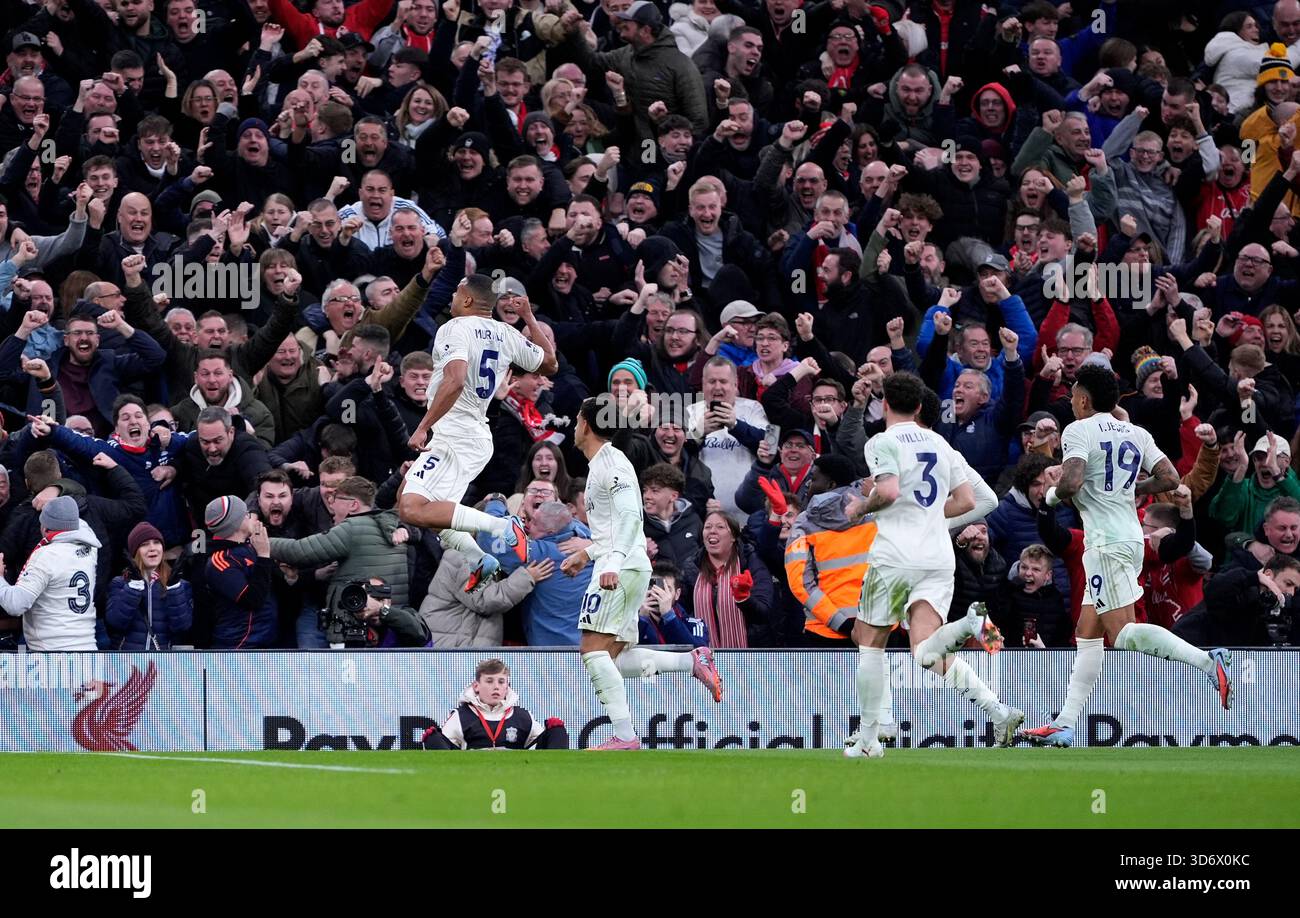 Nottingham Forest's Murillo (left) celebrates scoring their side's ...