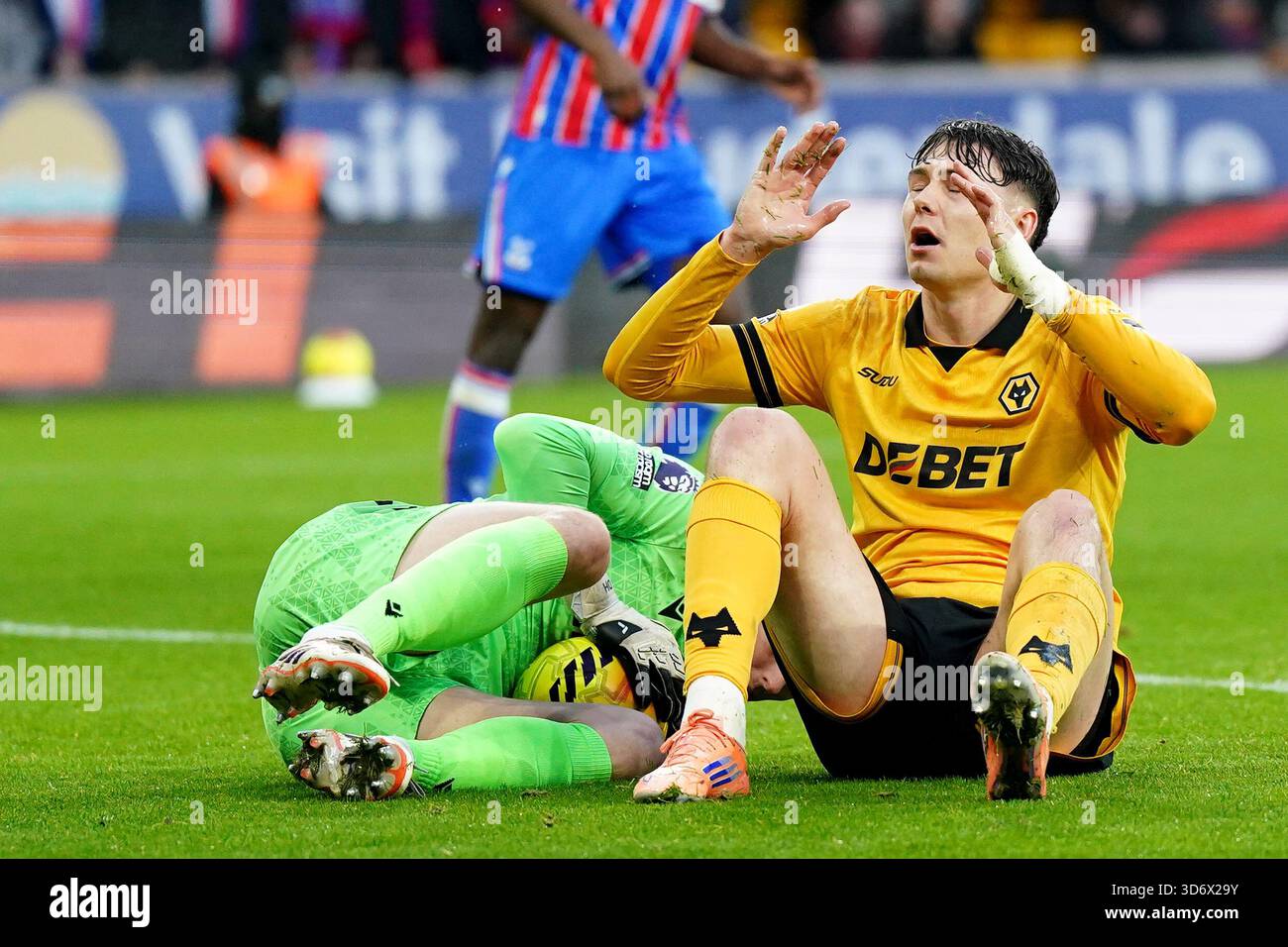 Wolverhampton Wanderers' Jorgen Strand Larsen reacts after a missed ...