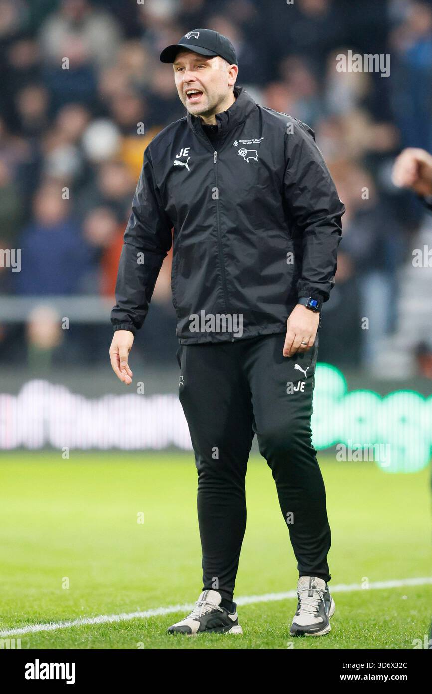Derby County manager John Eustace during the Sky Bet Championship match ...