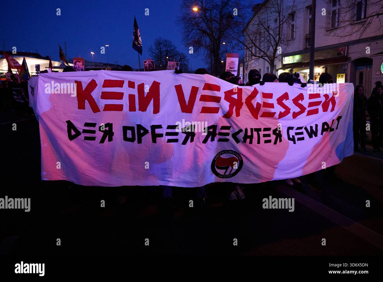 22 November 2025, Berlin: Participants in a demonstration hold flags ...
