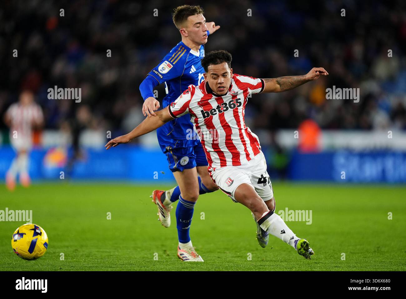 Stoke City's Million Manhoef (right) and Leicester City's Luke Thomas ...