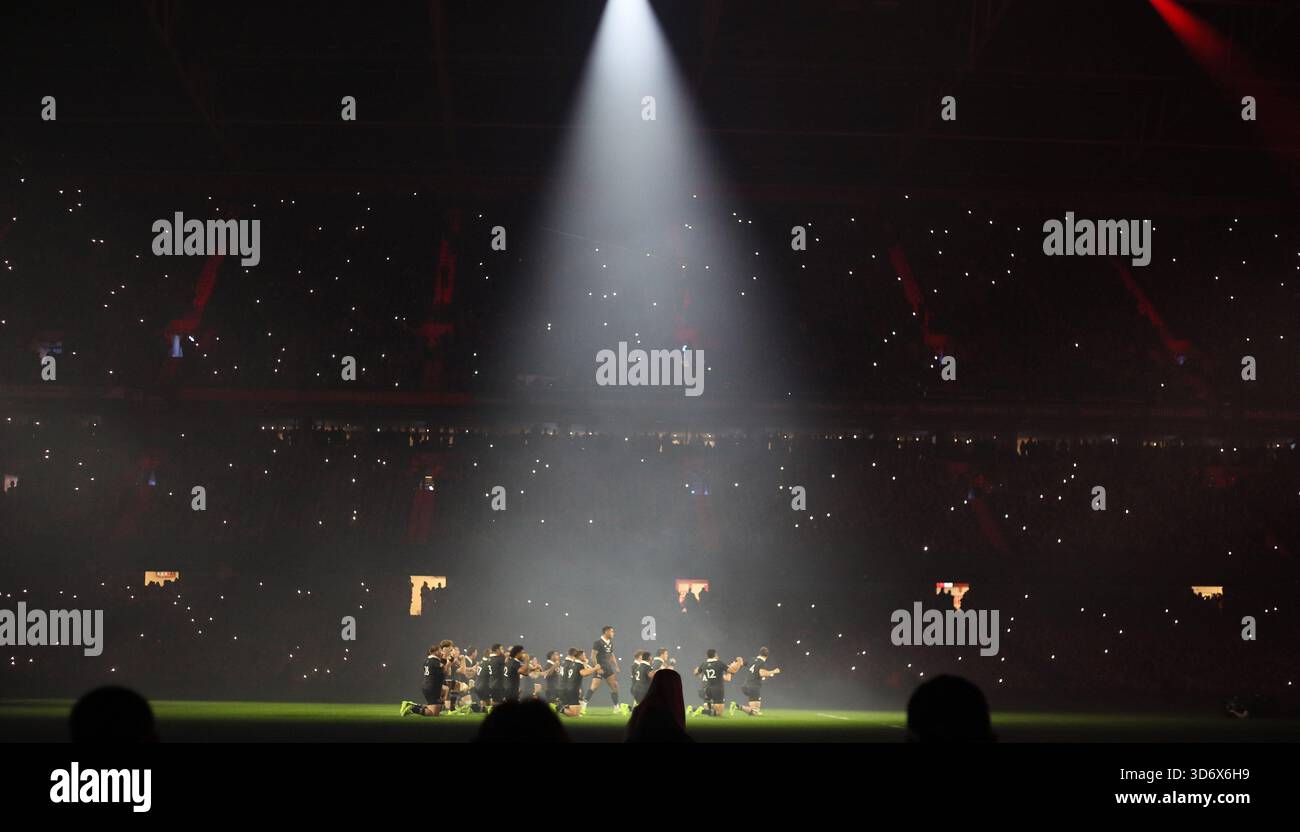 New Zealand haka before k/o. Wales v New Zealand, 2025 Quilter Autumn Nations series match at ...