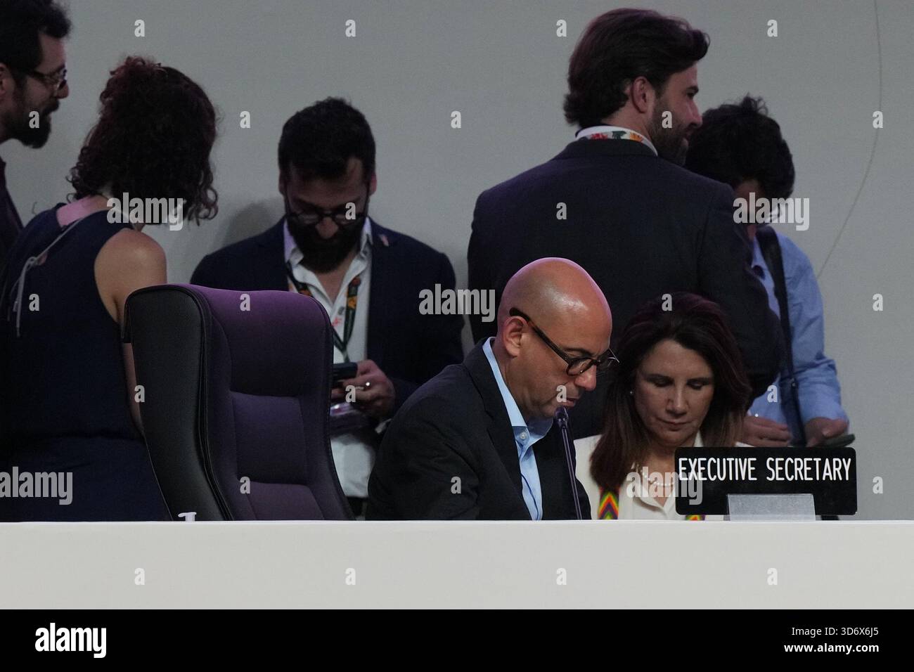 Simon Stiell, United Nations climate chief, speaks with Ana Toni, COP30 ...