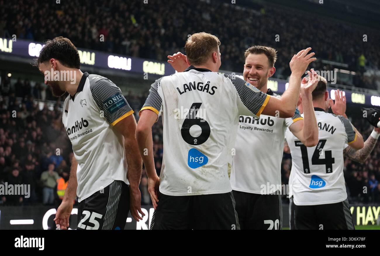 Sondre Langas of Derby County celebrates his goal in the 54th minute 2 ...