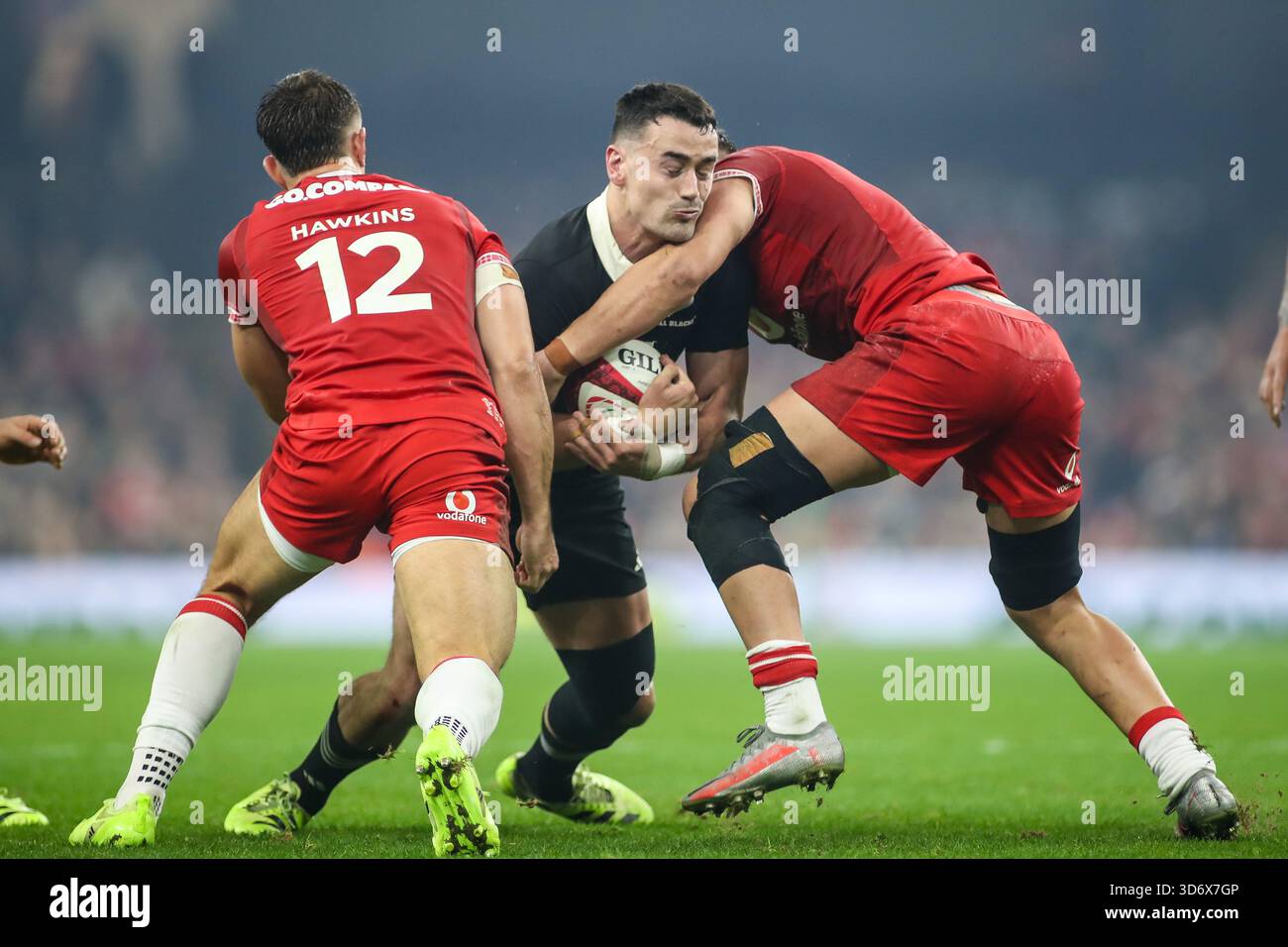 Will Jordan of New Zealand is tackled during the Quilter Nations Series ...