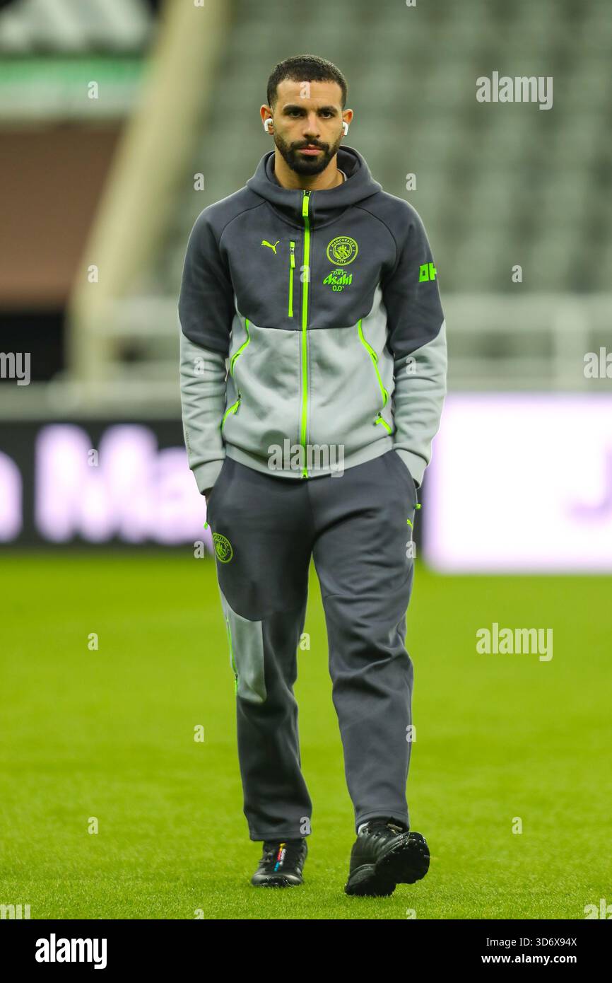 Rayan Aït-Nouri Of Manchester City inspects the pitch during the ...
