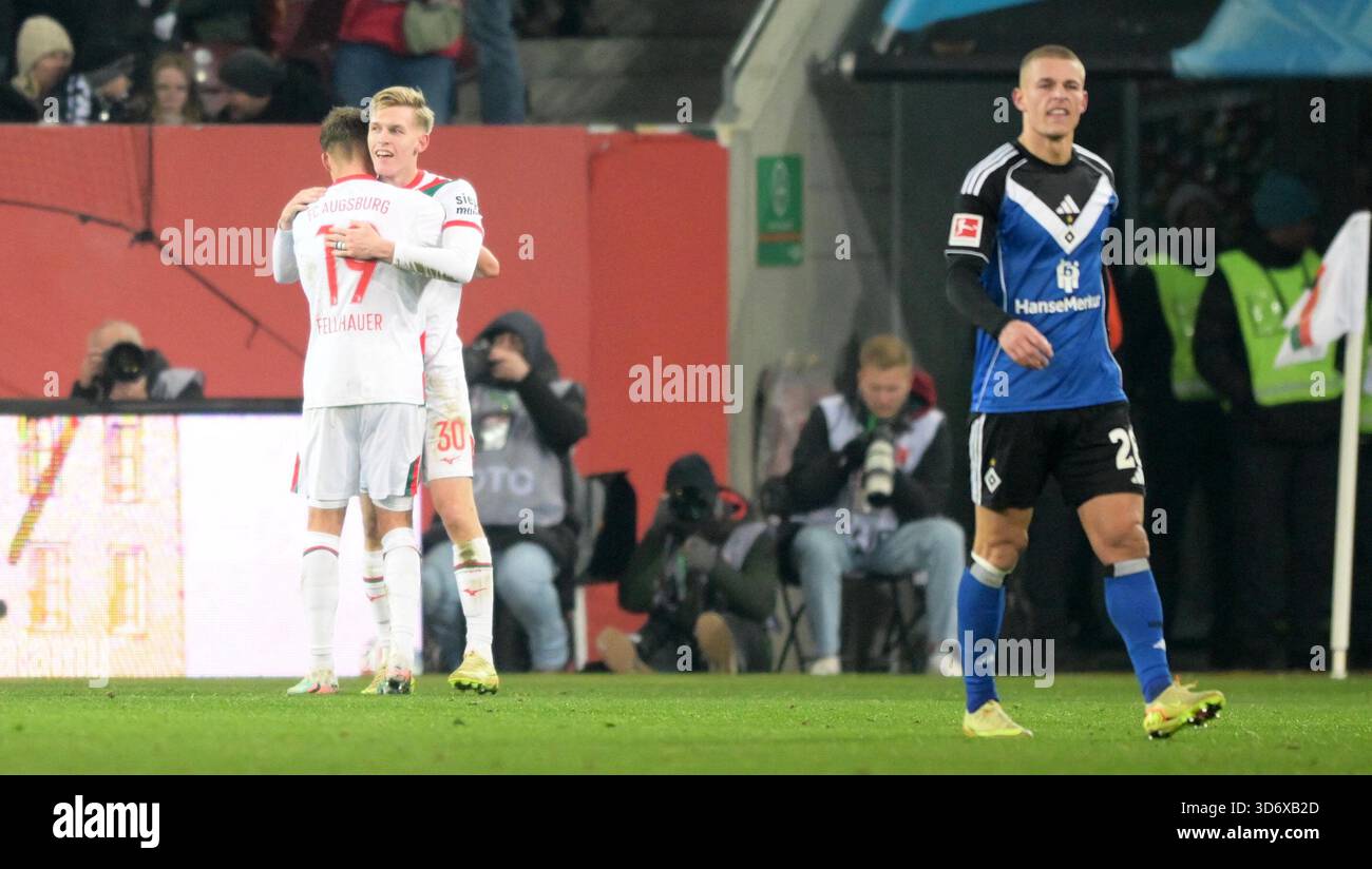 1:0 Goal, celebration, from the left Robin Fellhauer, goal scorer Anton ...