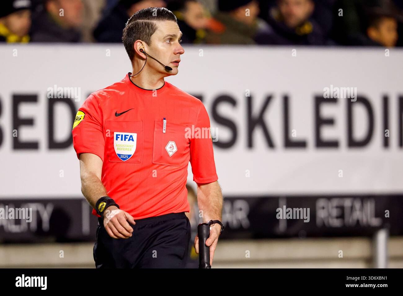 BREDA, NETHERLANDS - NOVEMBER 22: Assistent Referee Dyon Fikkert looks ...
