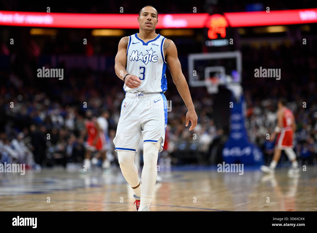 Orlando Magic guard Desmond Bane (3) sets up for a play on the court ...