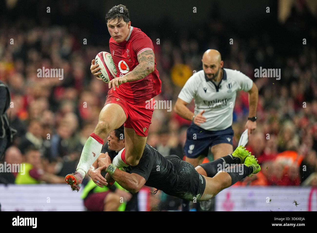 Wales' Louis Rees-Zammit runs with the ball during the Nation's Series ...