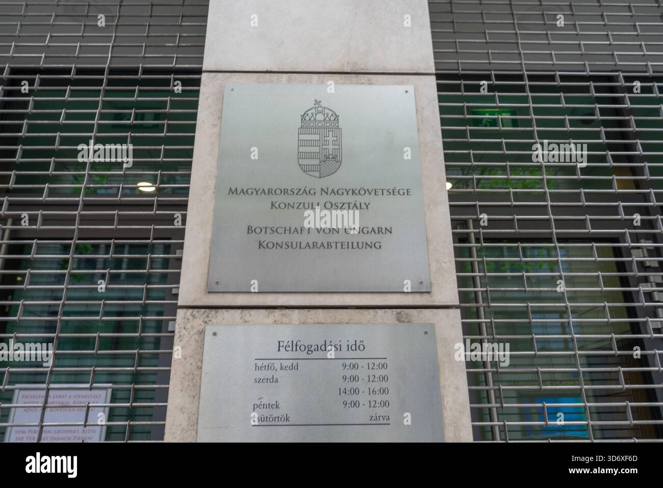 Plaque reading "Embassy of Hungary" at the Hungarian Embassy entrance ...