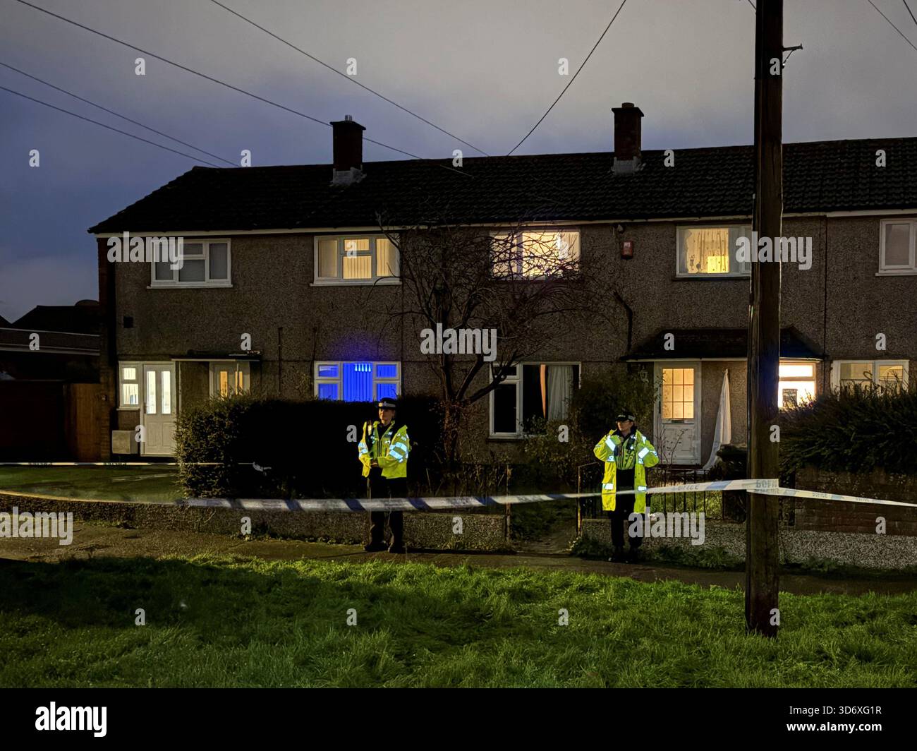 Police officers at the scene in Baydon Close, Moredon, Swindon, where a ...