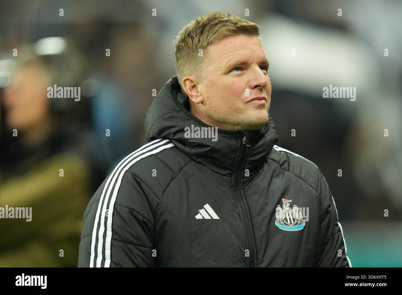 Newcastle's head coach Eddie Howe stands before a Premier League soccer ...