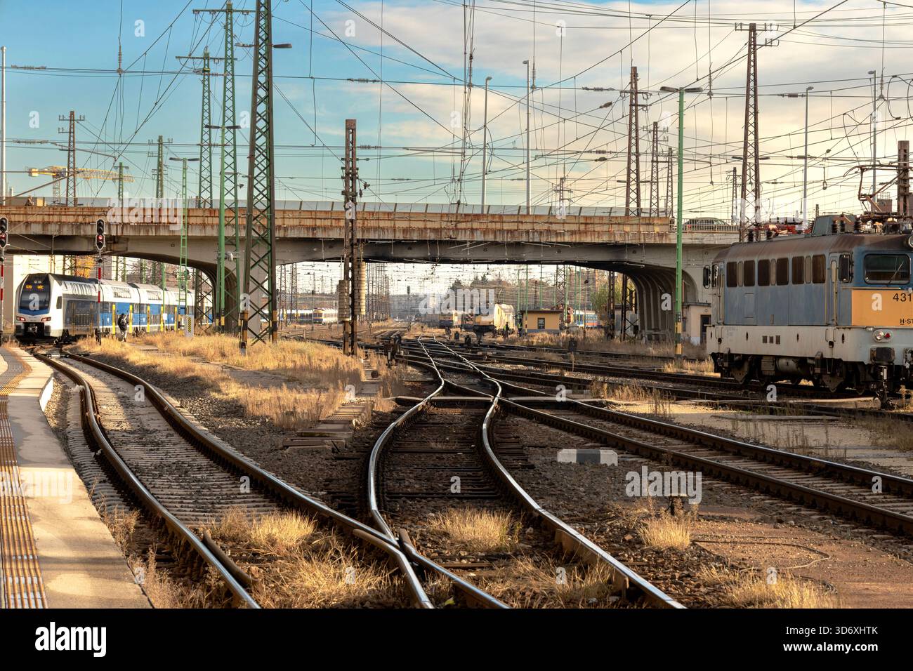 Railway Yard with Trains and Tracks in Industrial Urban Setting Stock ...