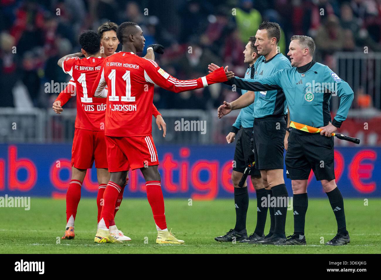 Celebration joy from Luis Diaz (FC FC Bayern Munich, #14) with Hiroki ...