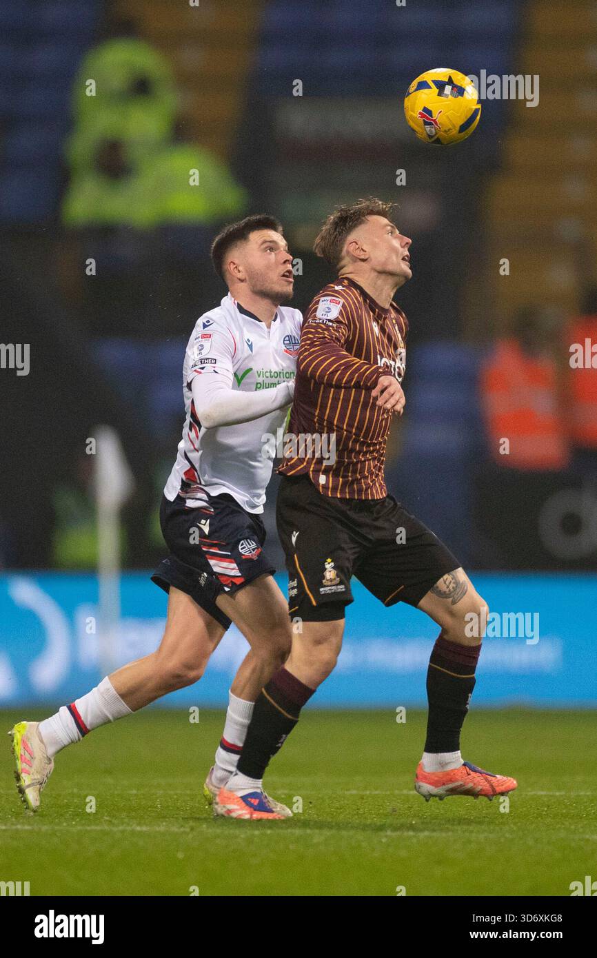 Aaron Morley #16 of Bolton Wanderers challenges the opponent during the ...