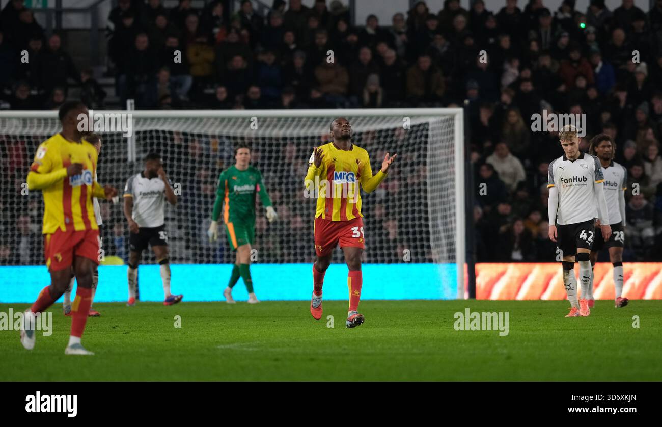 Edo Kayembe of Watford FC celebrates his goal in the 85th minute during ...